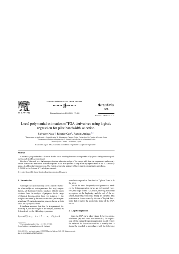 (PDF) Local polynomial estimation of TGA derivatives using logistic regression for pilot ...
