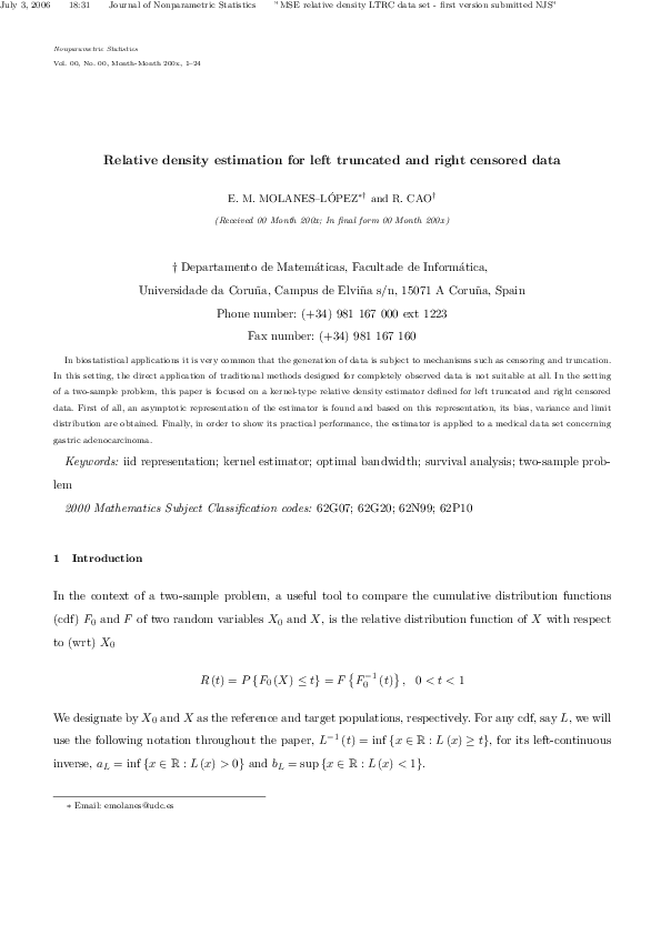 Pdf Relative Density Estimation For Left Truncated And Right Censored