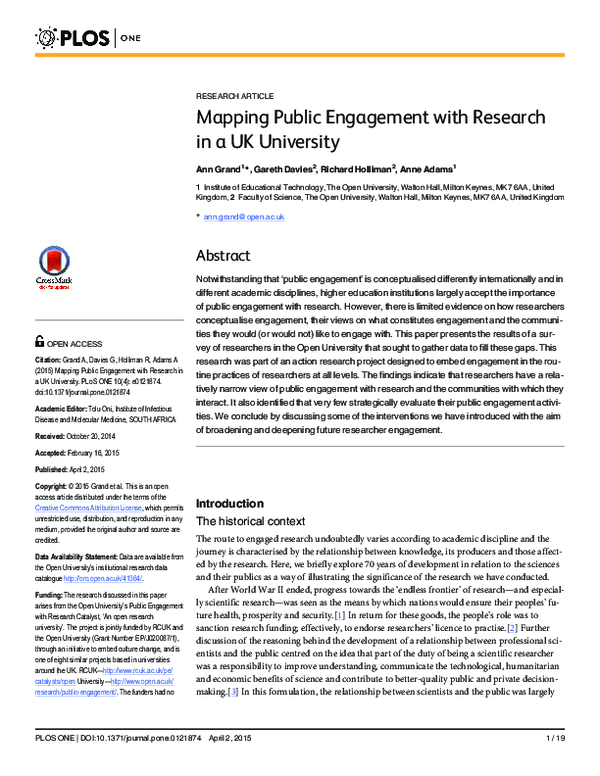 (PDF) Mapping Public Engagement with Research in a UK University