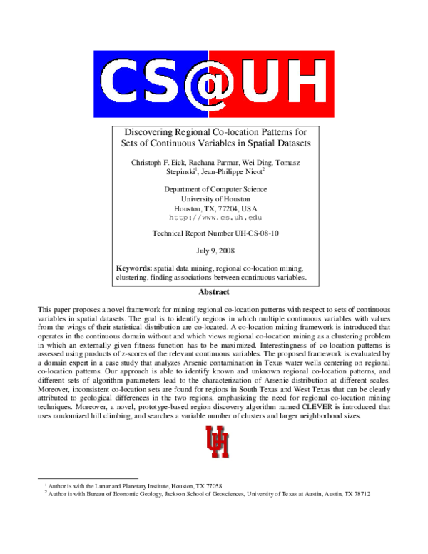 Pdf Finding Regional Co Location Patterns For Sets Of Continuous Variables In Spatial Datasets