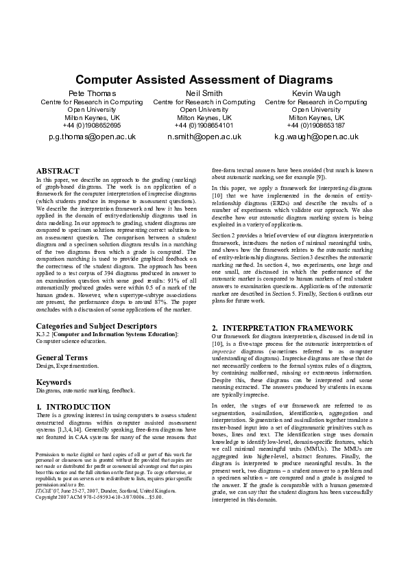 (PDF) Computer assisted assessment of diagrams