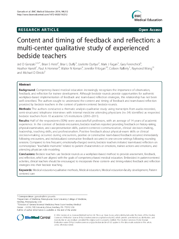 (PDF) Content and timing of feedback and reflection: a multi-center ...