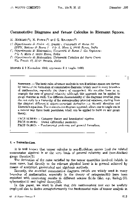 (PDF) Commutative diagrams and tensor calculus in Riemann spaces