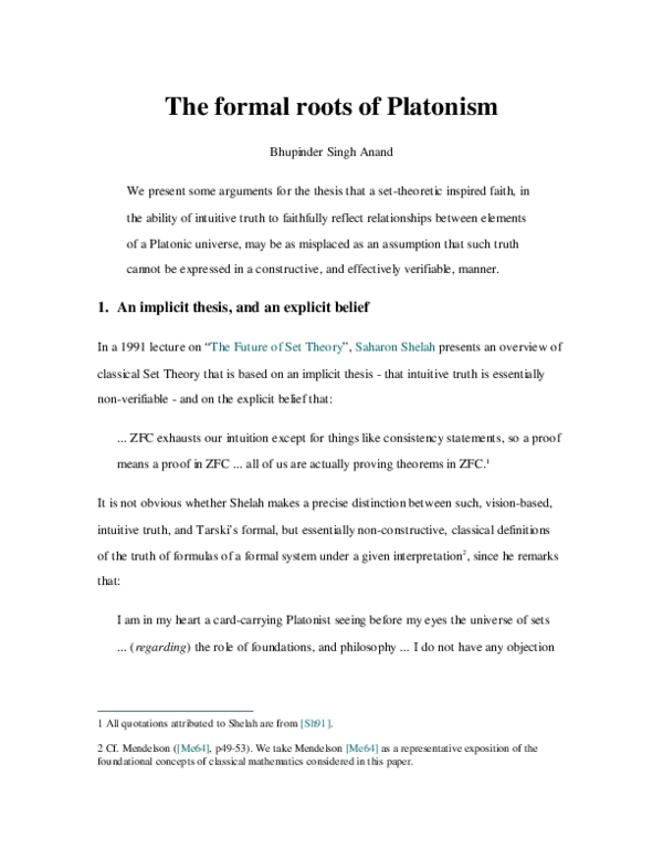(PDF) The formal roots of Platonism