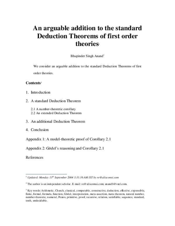 (PDF) An arguable addition to the standard Deduction Theorems of first ...