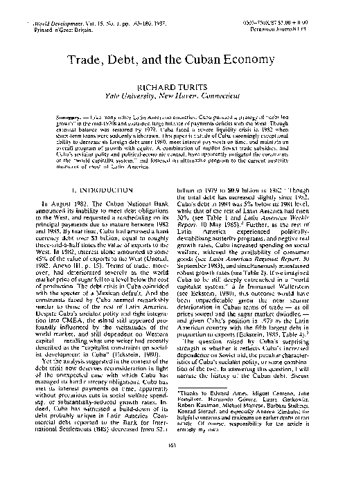 (PDF) Trade, debt, and the Cuban economy
