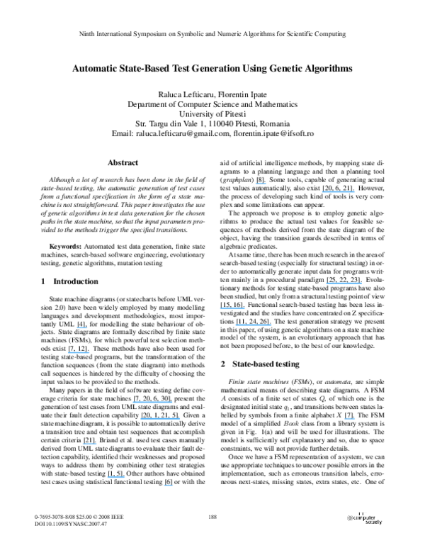 Pdf Automatic State Based Test Generation Using Genetic Algorithms 3224