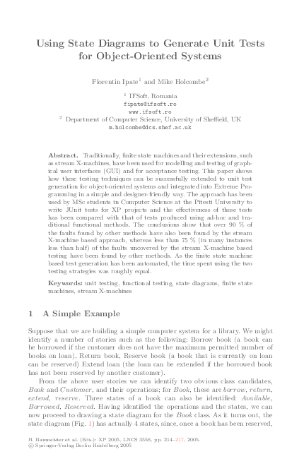 Pdf Using State Diagrams To Generate Unit Tests For Object Oriented Systems