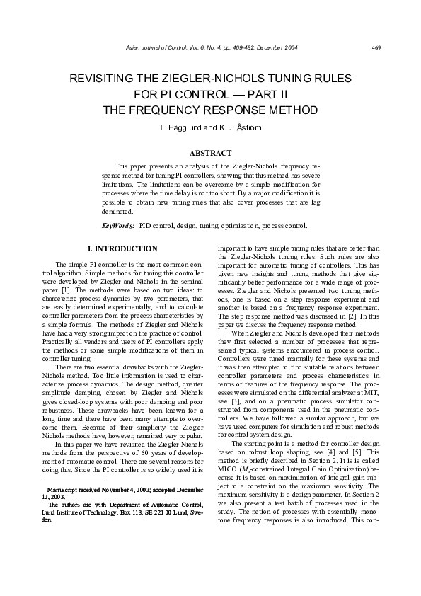 (PDF) REVISITING THE ZIEGLER-NICHOLS TUNING RULES FOR PI CONTROL - PART ...