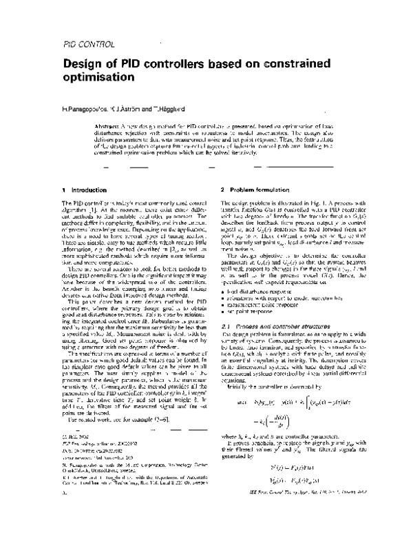 Pdf Design Of Pid Controllers Based On Constrained Optimisation