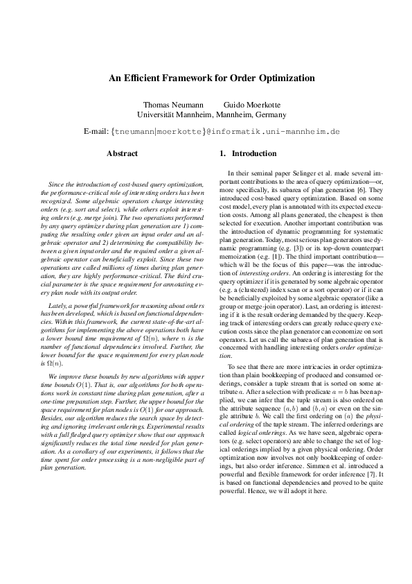 (PDF) An efficient framework for order optimization