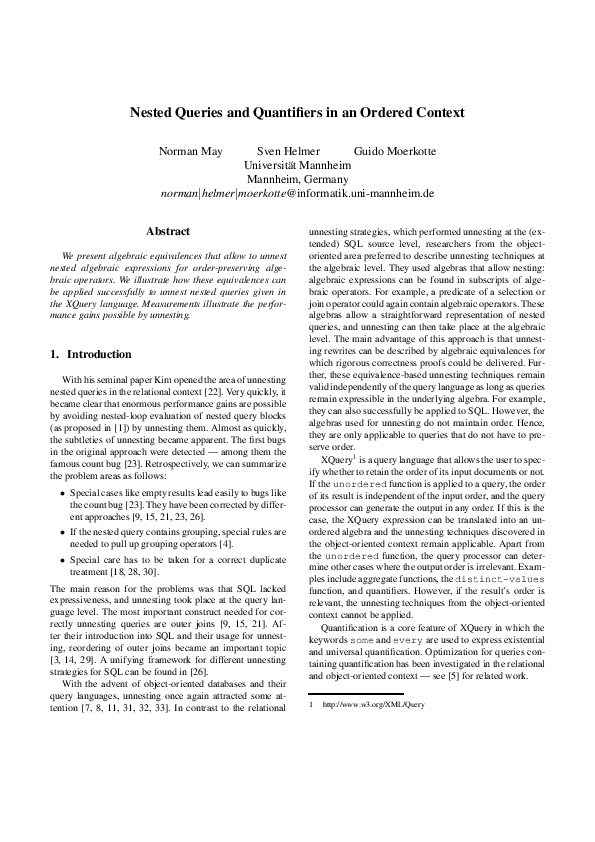 (PDF) Nested queries and quantifiers in an ordered context