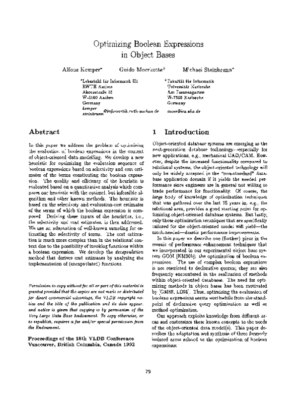 (PDF) Optimizing boolean expressions in object bases