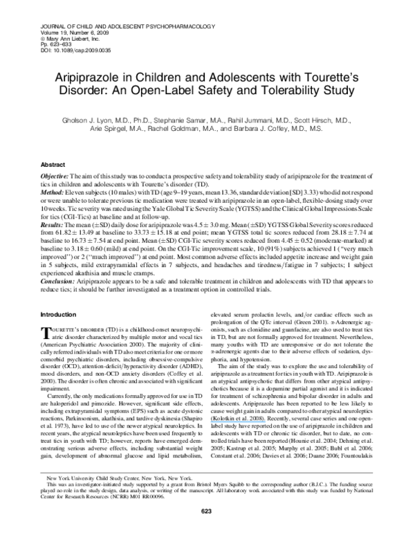 (PDF) Aripiprazole in children and adolescents with Tourette's disorder ...