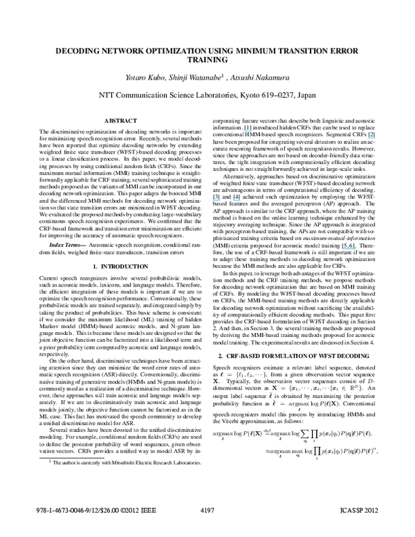 (PDF) Decoding network optimization using minimum transition error training
