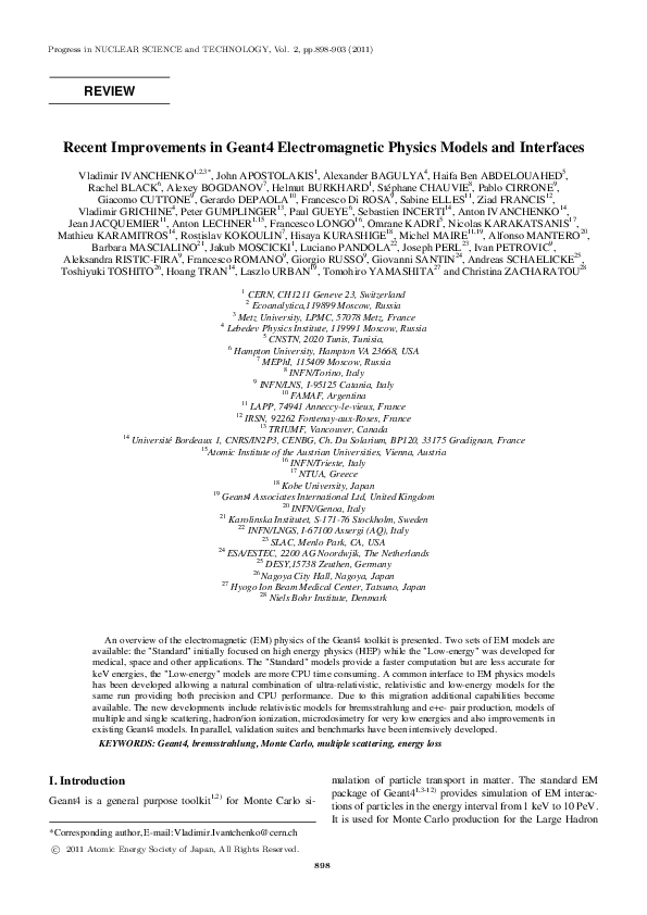 Pdf Recent Improvements In Geant4 Electromagnetic Physics Models And Interfaces