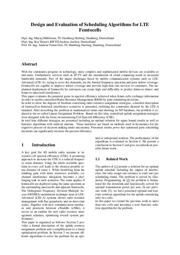 Pdf Design And Evaluation Of Scheduling Algorithms For Lte Femtocells