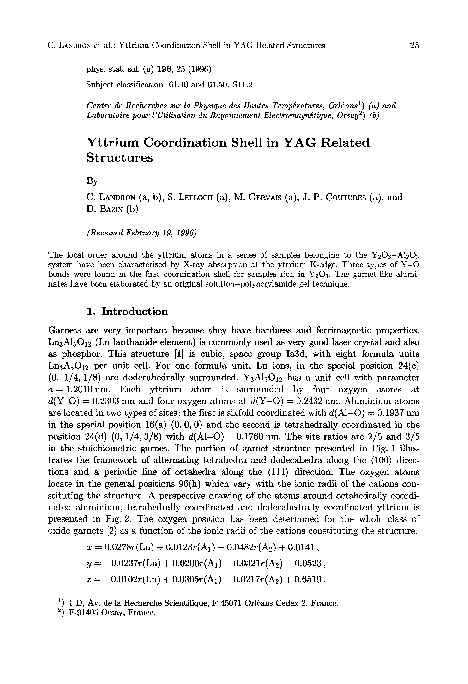 (PDF) Yttrium coordination shell in yag related structures