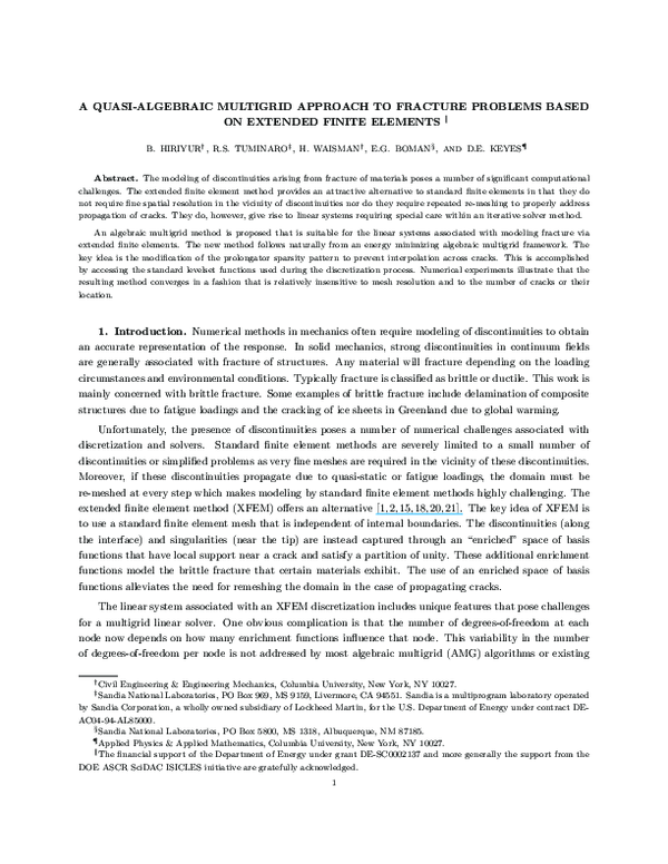 (PDF) A Quasi-algebraic Multigrid Approach to Fracture Problems Based on Extended Finite Elements