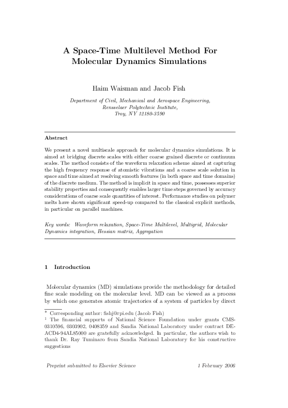 Pdf A Space Time Multilevel Method For Molecular Dynamics Simulations