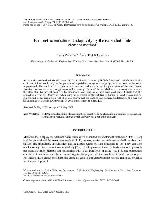 (PDF) Parametric enrichment adaptivity by the extended finite element method