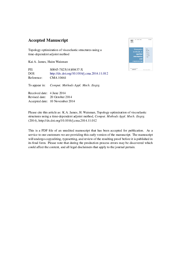Pdf Topology Optimization Of Viscoelastic Structures Using A Time Dependent Adjoint Method