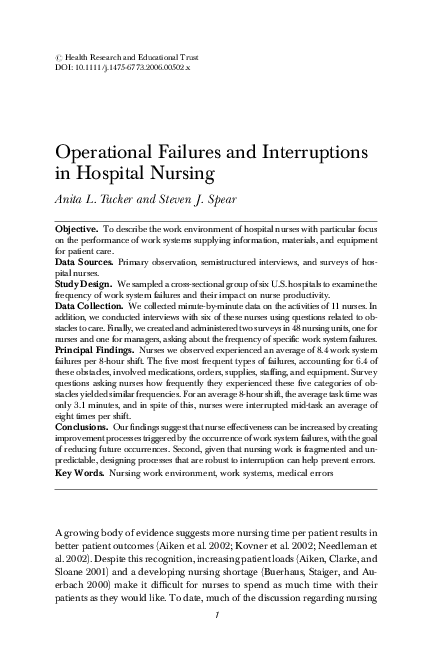 (PDF) Operational Failures and Interruptions in Hospital Nursing