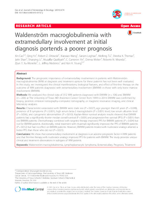 (PDF) Waldenström macroglobulinemia with extramedullary involvement at ...