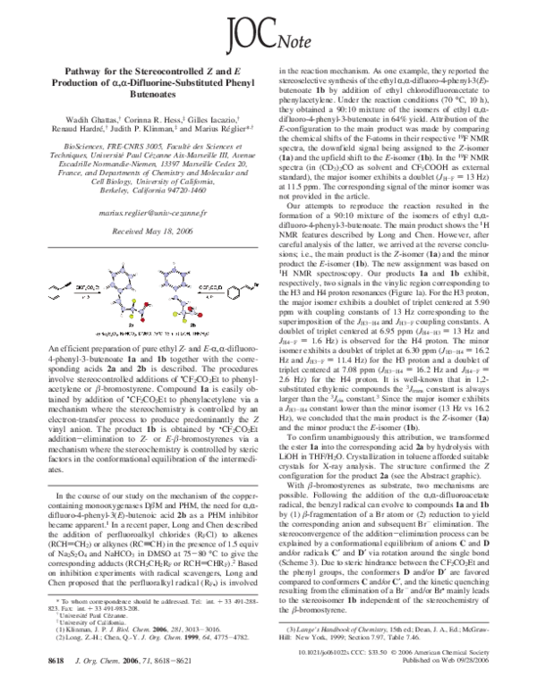 (PDF) Pathway for the Stereocontrolled Z and E Production of α,α ...