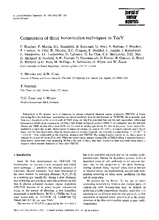 (PDF) Comparison of three boronization techniques in TdeV