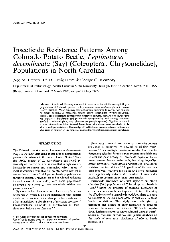 (PDF) Insecticide resistance patterns among colorado potato beetle ...