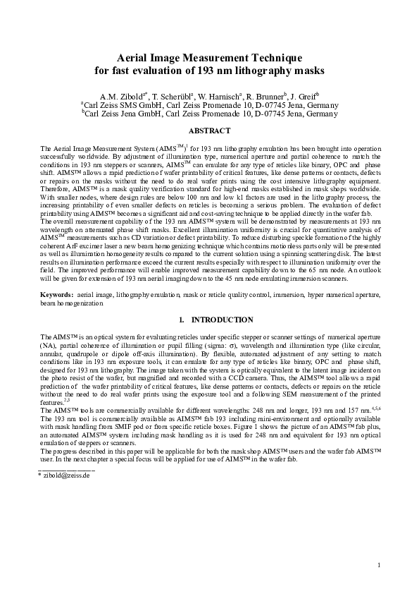 (PDF) Aerial image measurement technique for fast evaluation of 193-nm ...