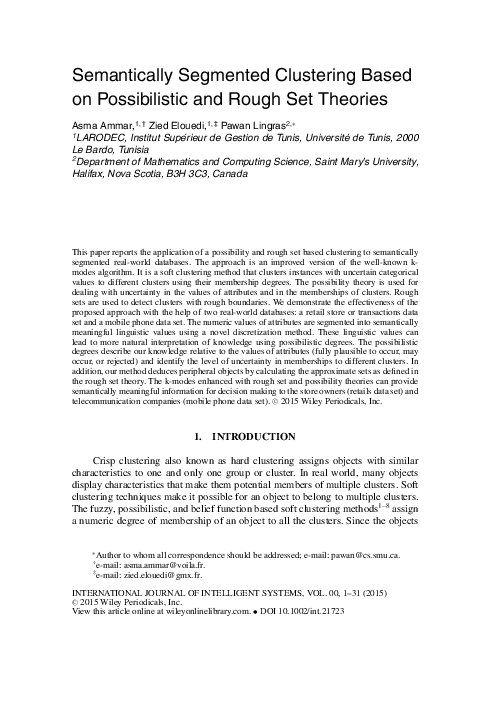 (PDF) Semantically Segmented Clustering Based on Possibilistic and Rough Set Theories