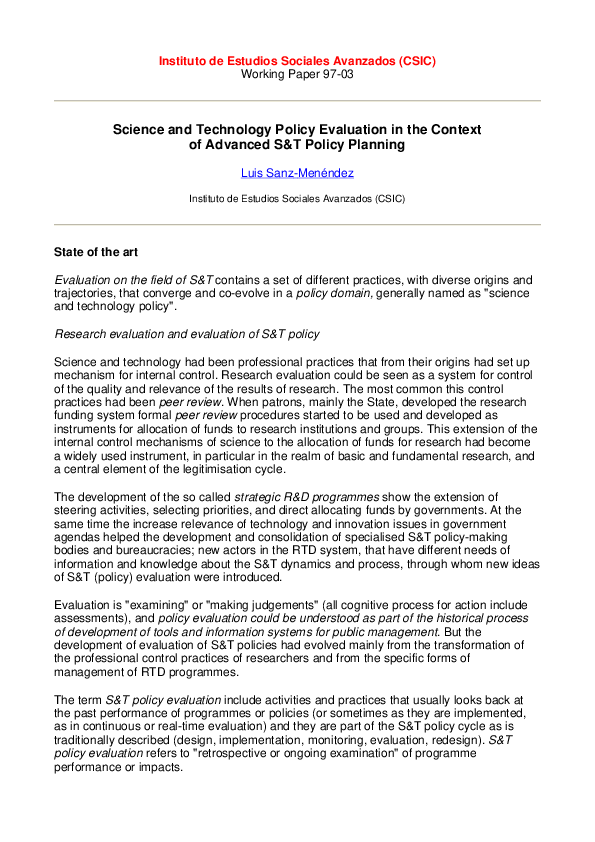 (PDF) Science and technology policy evaluation in the context of ...