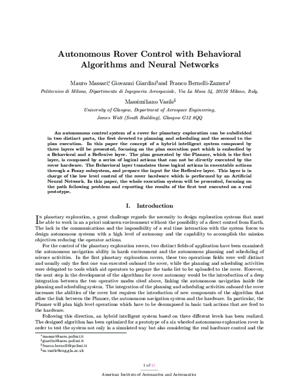(PDF) Autonomous Rover Control with Behavioral Algorithms and Neural ...