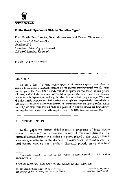 (PDF) Finite metric spaces of strictly negative type