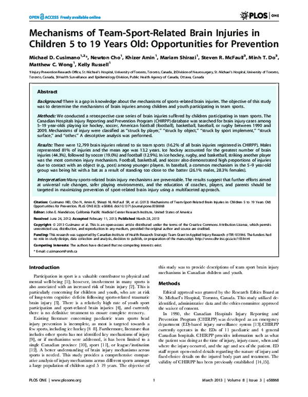 (PDF) Mechanisms of Team-Sport-Related Brain Injuries in Children 5 to ...
