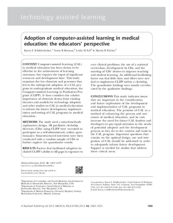 (PDF) Adoption of computer-assisted learning in medical education: the ...