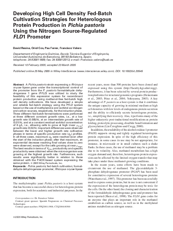 Pdf Developing High Cell Density Fed Batch Cultivation Strategies For Heterologous Protein