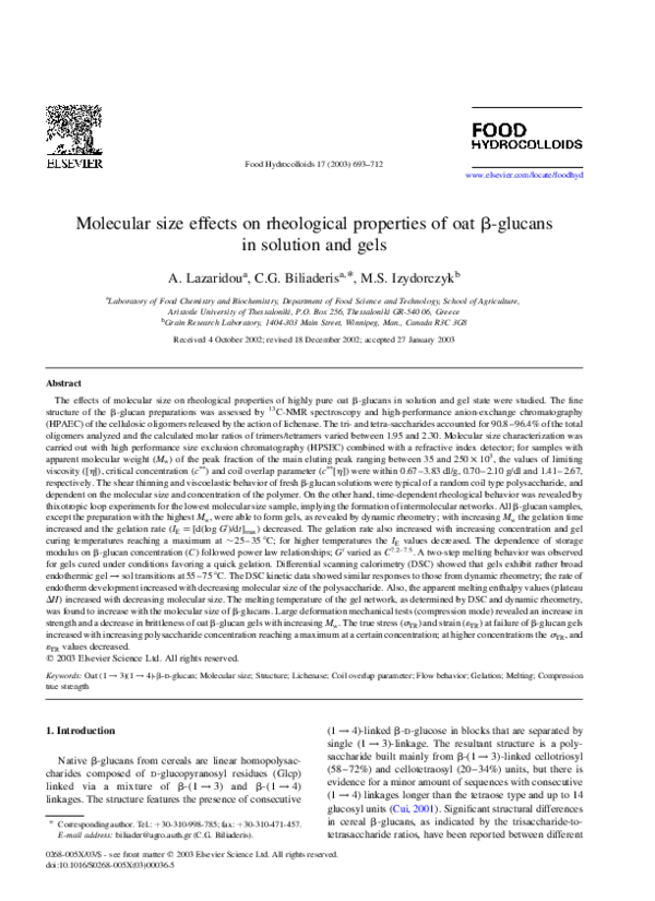 (PDF) Molecular size effects on rheological properties of oat β-glucans ...