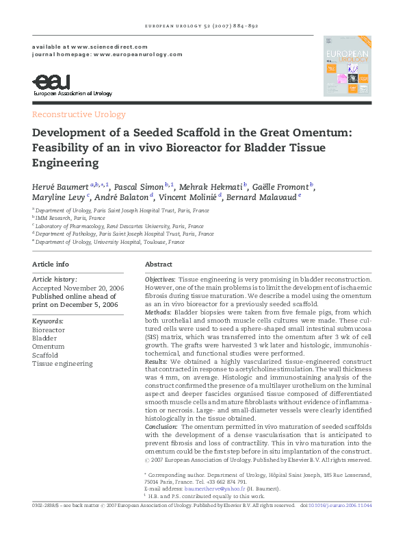 (PDF) Development of a Seeded Scaffold in the Great Omentum ...