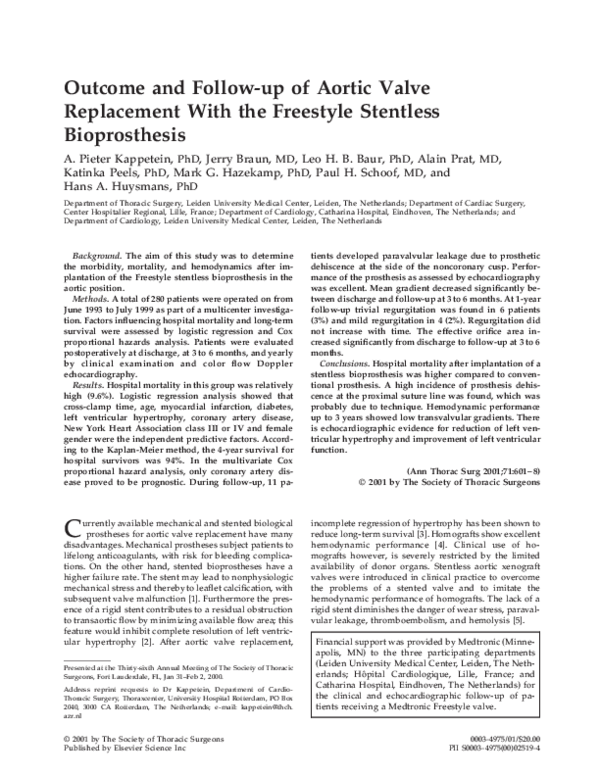 (PDF) Aortic Valve Replacement with Medtronic Freestyle Bioprosthesis ...