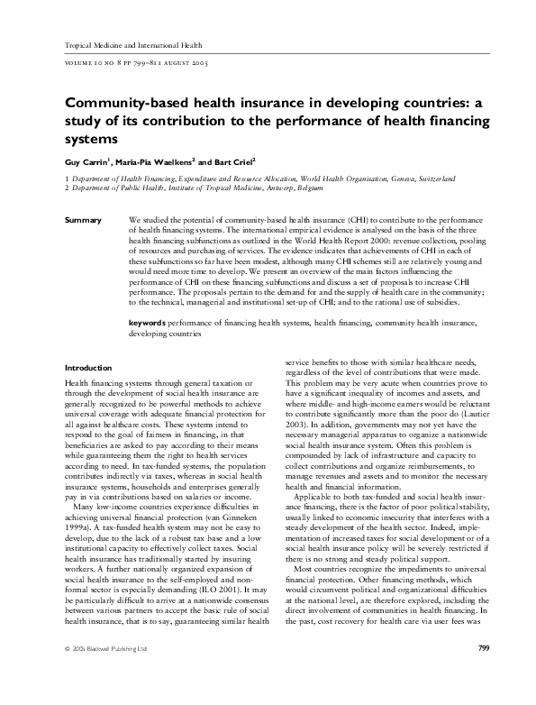 (PDF) Community-based health insurance in developing countries: a study ...