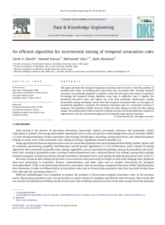 (PDF) An efficient algorithm for incremental mining of temporal association rules | Mohamed Taha ...