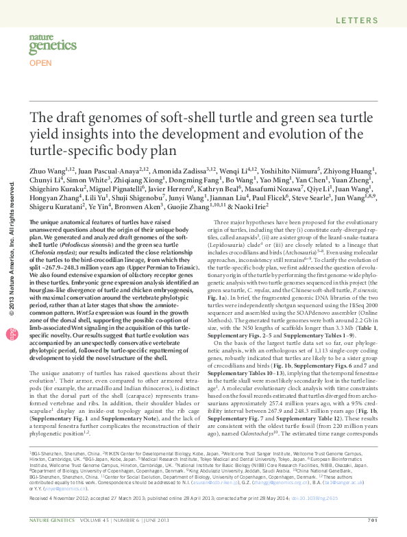 (PDF) The draft genomes of soft-shell turtle and green sea turtle yield ...