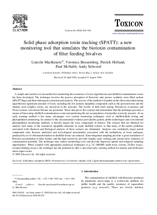 (PDF) Solid phase adsorption toxin tracking (SPATT): a new monitoring ...