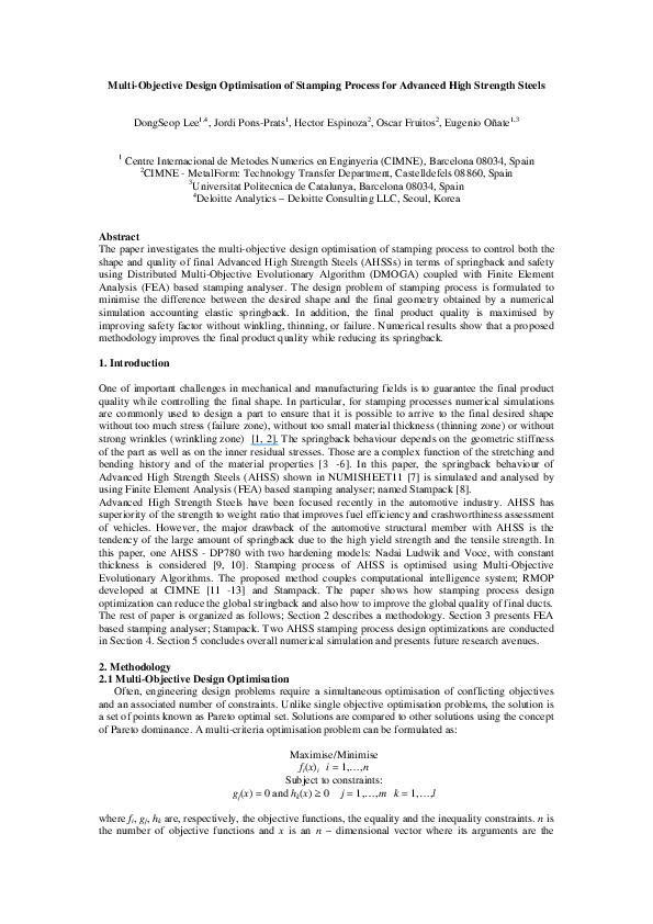 (PDF) Multi-Objective Design Optimisation of Stamping Process for Advanced High Strength Steels