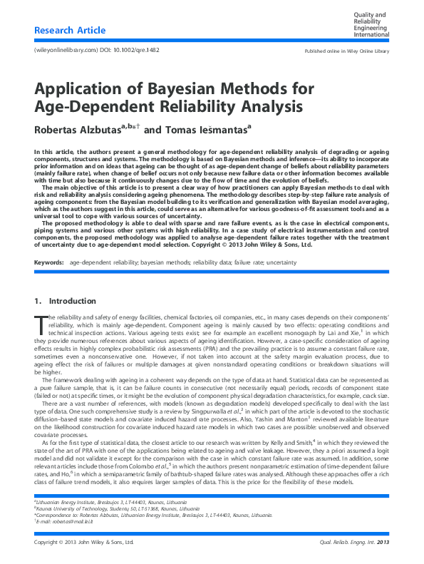 (PDF) Application of Bayesian Methods for Age-Dependent Reliability Analysis