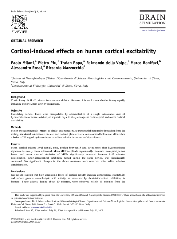 (PDF) Cortisol-induced effects on human cortical excitability