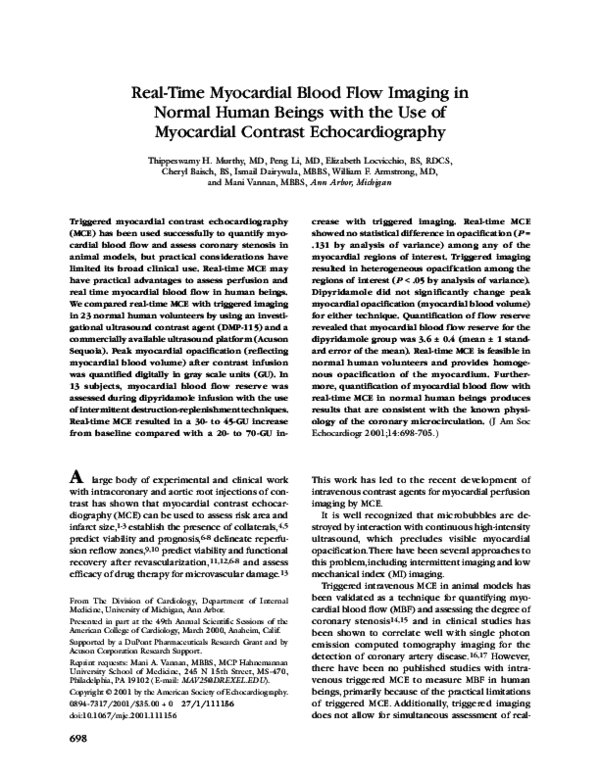 (PDF) Real-time myocardial blood flow imaging in normal human beings ...